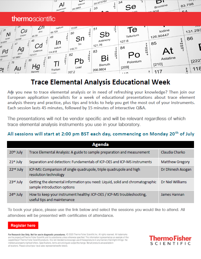 Trace Elemental Analysis Educational week - webinars | Události | Pragolab